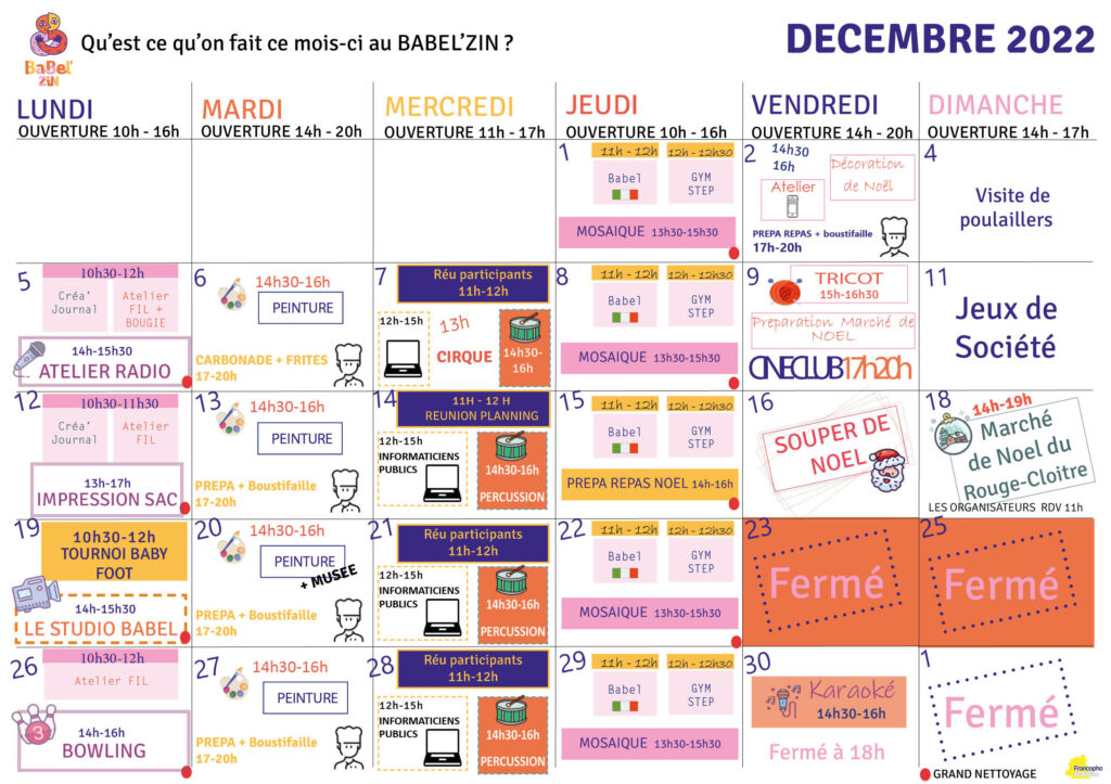 Planning De Décembre 2022